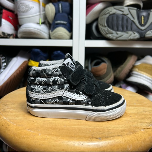Vans | Shoes | Vans Sk8 Hi Dinosaur Skeleton Black Grey Checkerboard ...